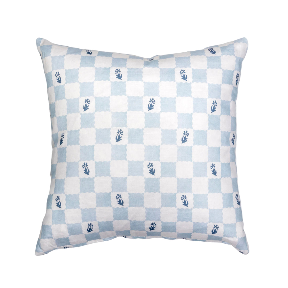 20x20" Pillow Cover - Check Fleur, Soft Blue