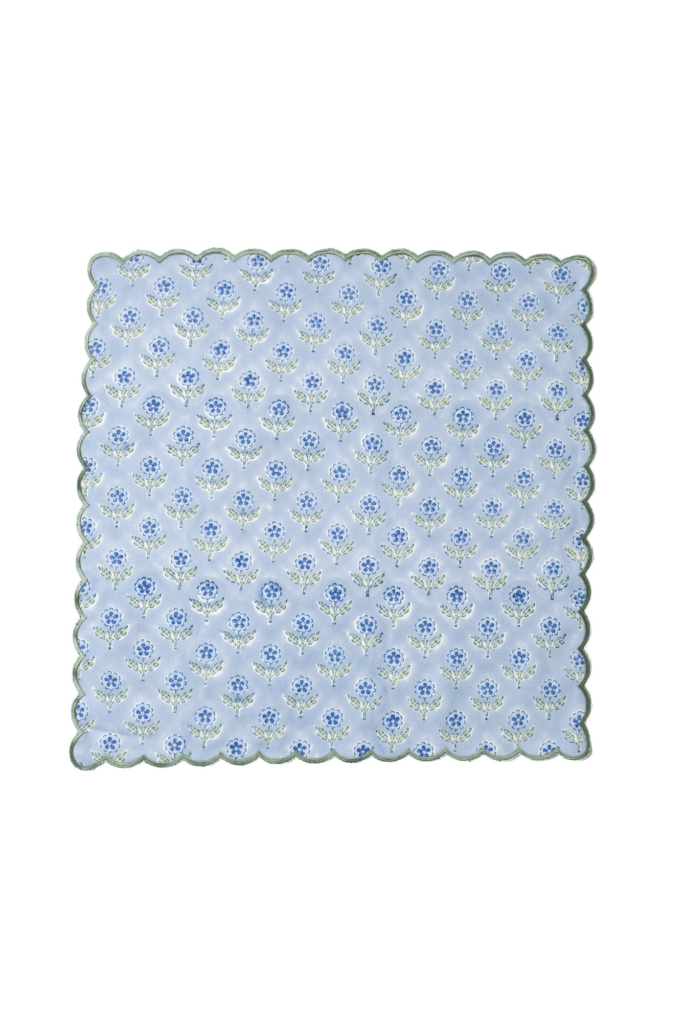 Mona Scallop Embroidered Blockprint Napkins in Blue, Set of 4