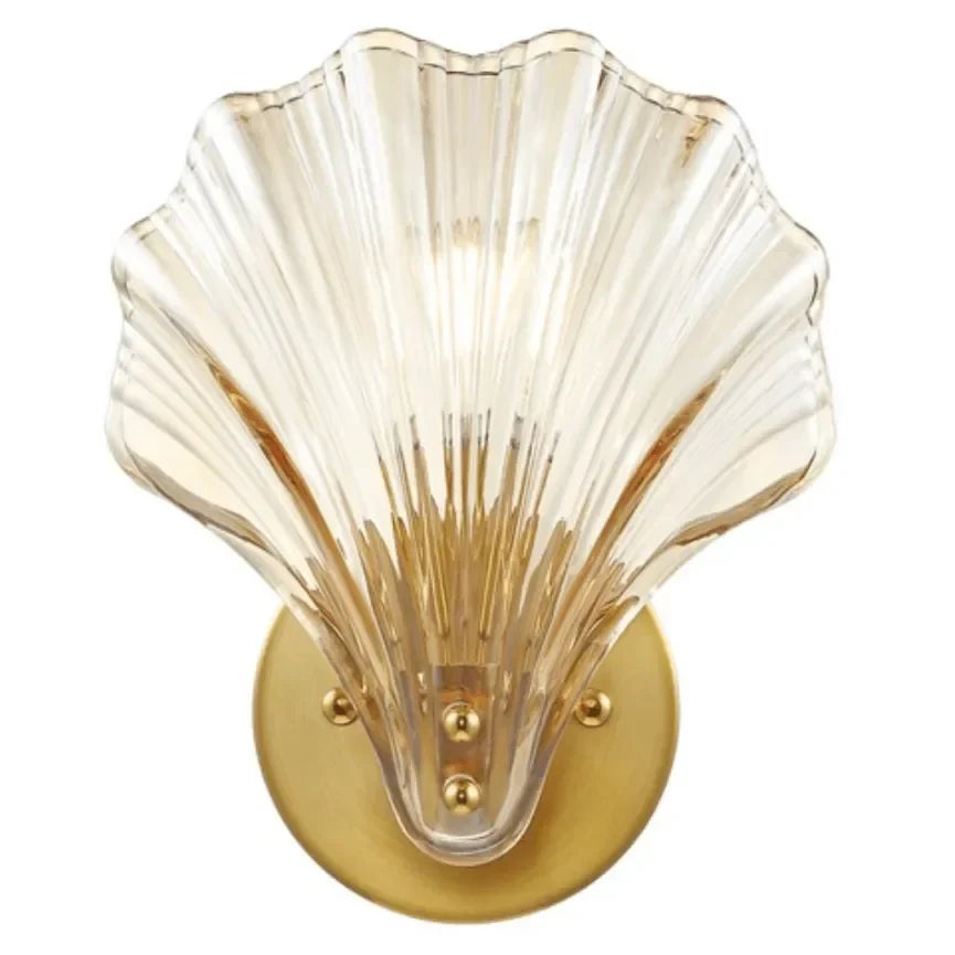Sirena Wall Sconce in Brass with Amber Glass Shell (Set of 2)