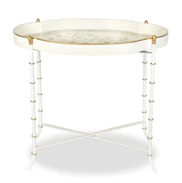 Ivory & Green Scalloped Tray Table
