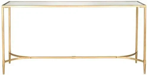 Antwan Iron Console Table in Gold with Tempered Glass Top